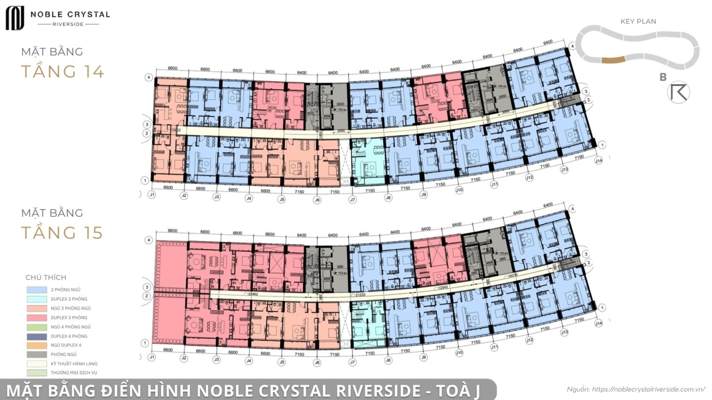 Mặt Bằng Toà J Noble Crystal Riverside (Layout Chi Tiết View Nội Khu)